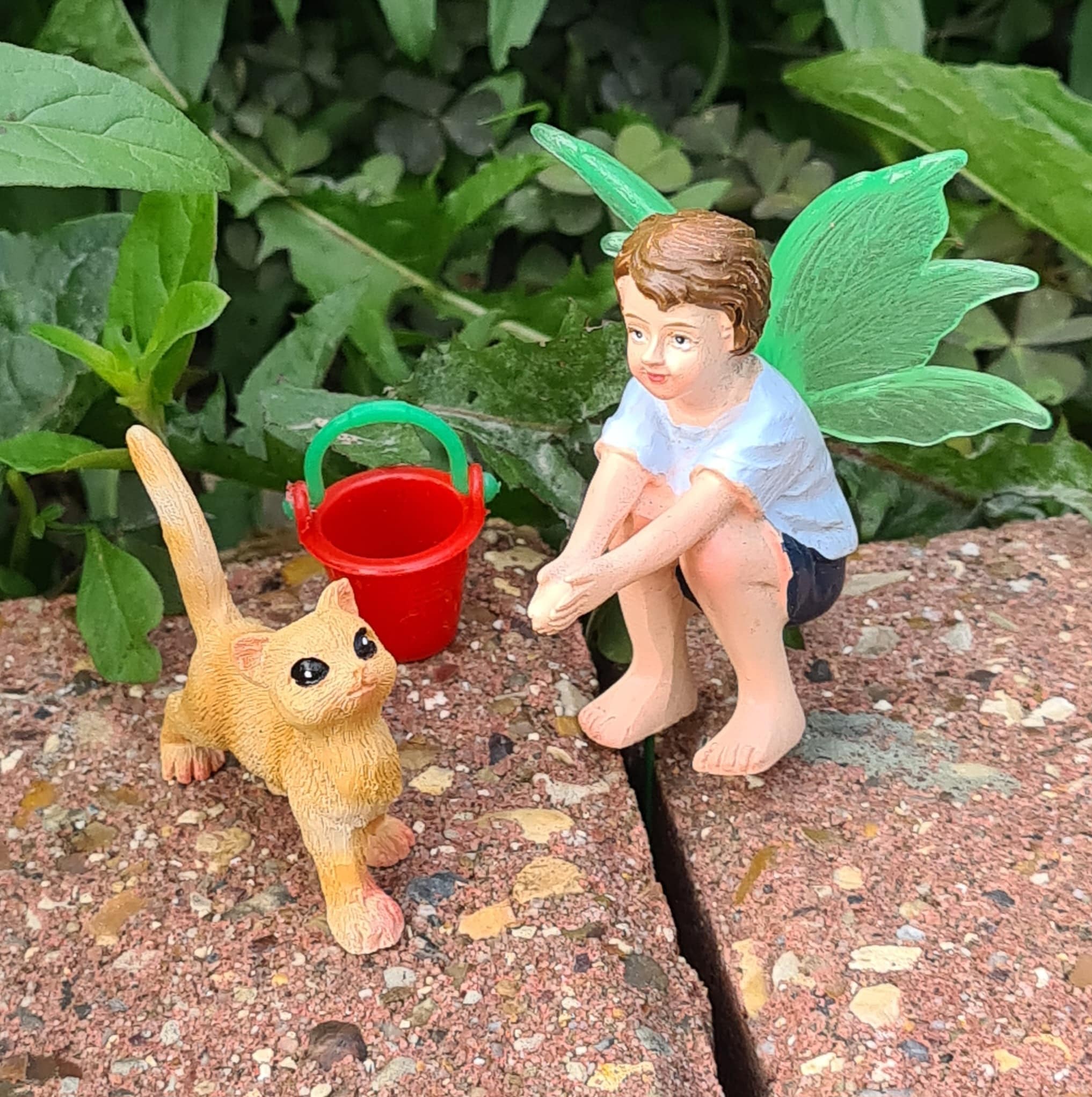 Fairy Garden Boy And Cat Set - Fairy Gardens UK